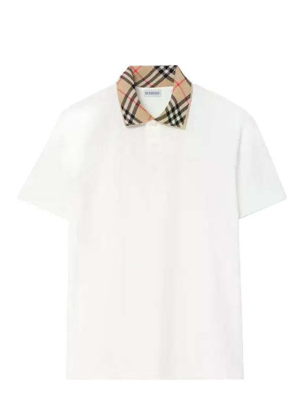 Burberry Check Collar Cotton Polo Shirt - White