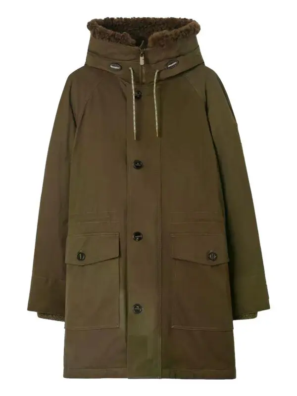 Burberry Shearling Trim Gabardine Parka - Green
