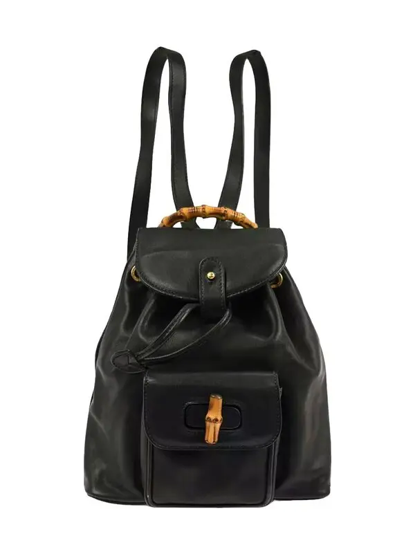 Gucci 1990s Bamboo Leather Backpack - Black