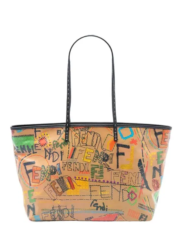 Fendi 2010-2026 Medium Multicolore Graffiti Roll Tote Bag - Brown