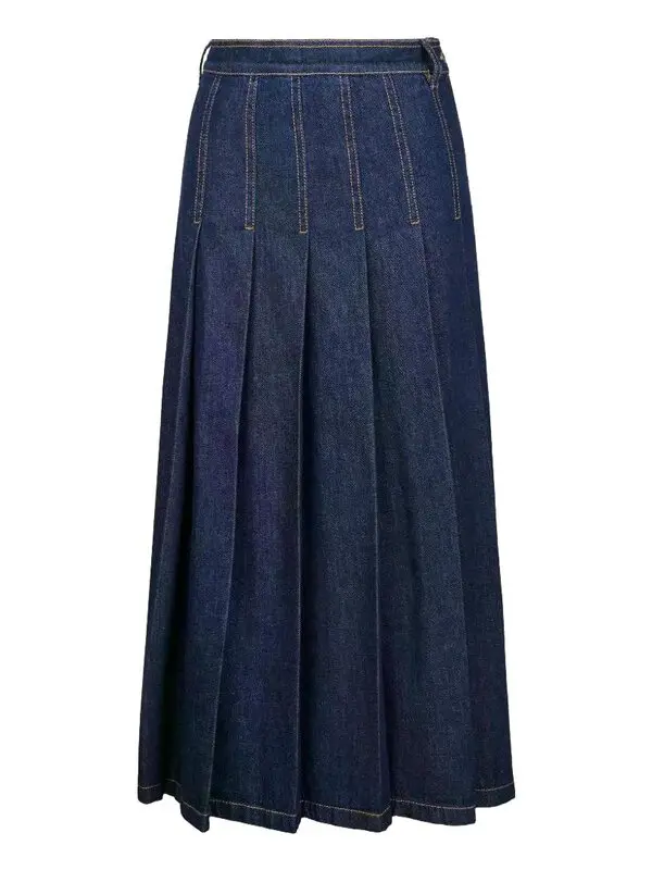 Max Mara Pleated Denim Midi Skirt - Blue