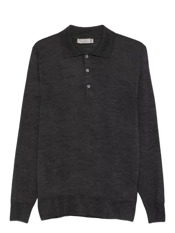 Canali Button Wool Polo Shirt - Grey