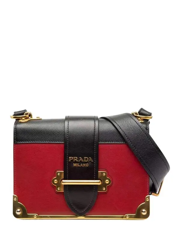 Prada Saffiano Trimmed City Calf Cahier Crossbody Bag - Black