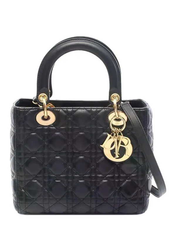 Dior 2010-2026 Medium Lambskin Cannage Lady Satchel - Black