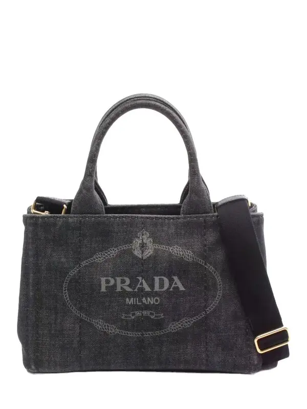 Prada 2013-2016 Denim Canapa Logo Tote Satchel - Black