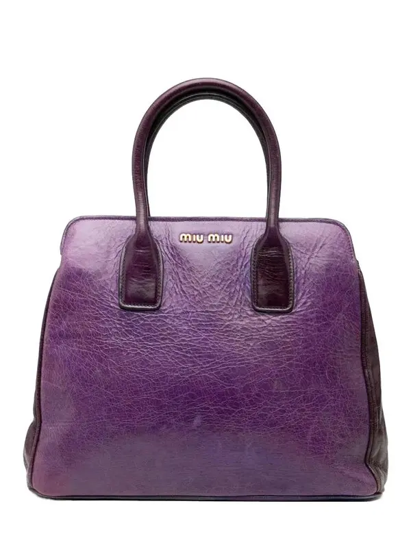 Miu Miu Vitello Lux Distressed Leather Top Handle Satchel - Purple