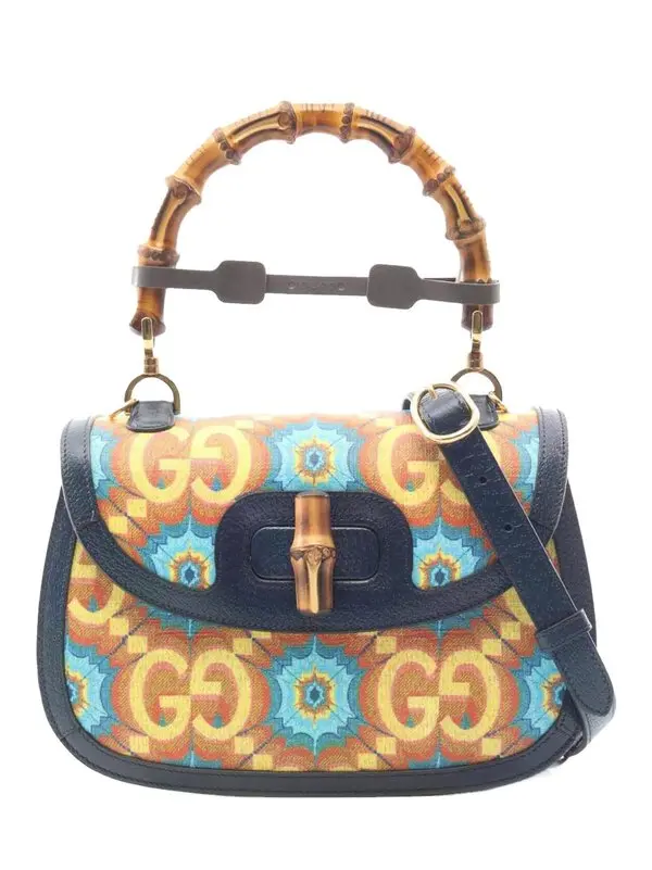 Gucci 2010-2026 Medium Gg Coated Canvas Kaleidoscope 1947 Bamboo Top Handle Satchel - Orange