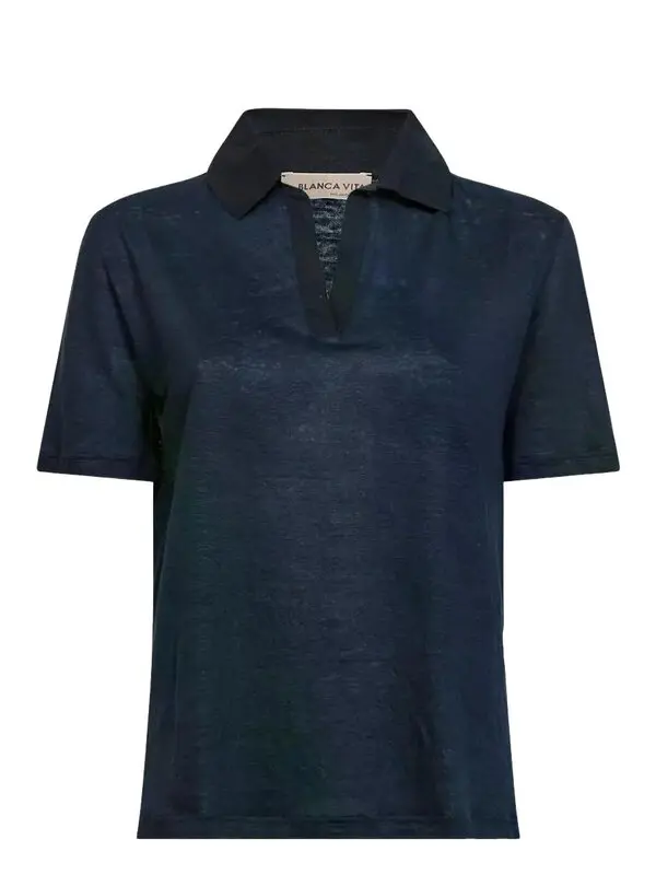 BLANCA VITA V-neck Polo-collar Top - Blue