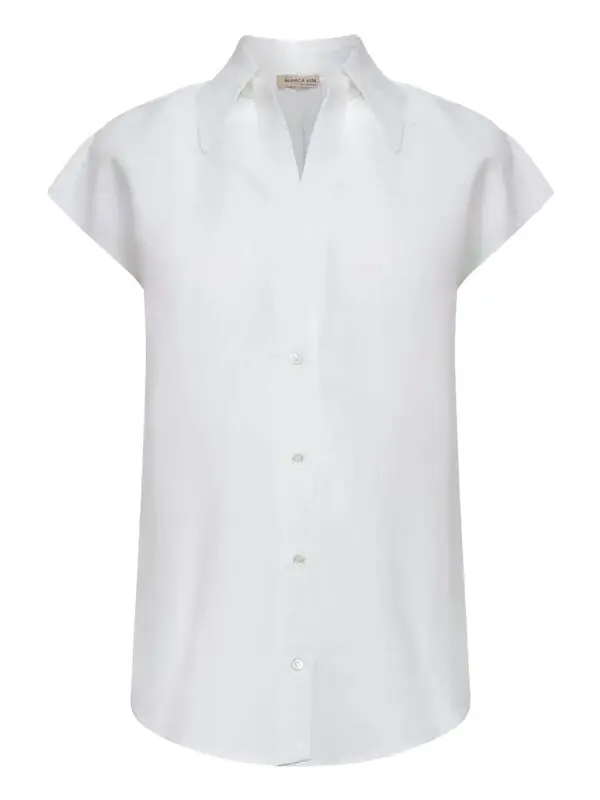 BLANCA VITA Short-sleeve Button-down Shirt - White