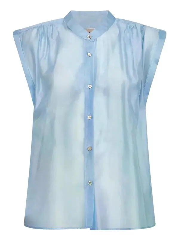BLANCA VITA Button-down Gathered Shirt - Blue
