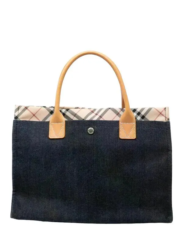 Burberry Nova Check Trimmed Denim Tote Bag - Blue