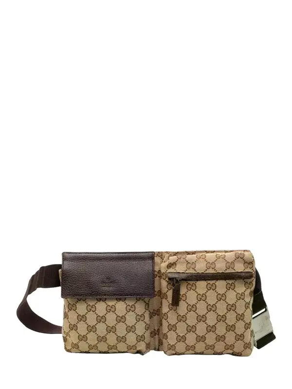 Gucci Gg Canvas Double Pocket Belt Bag - Brown