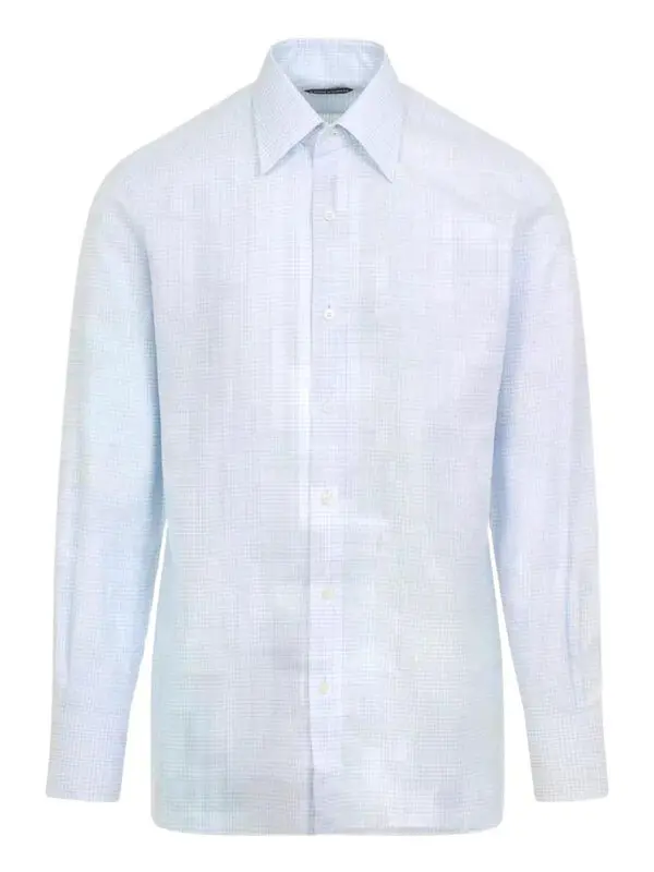 TOM FORD Check Cotton Shirt - Blue