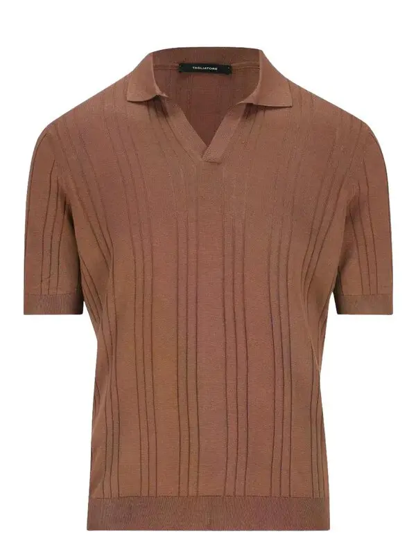 Tagliatore V-neck Ribbed T-shirt - Brown