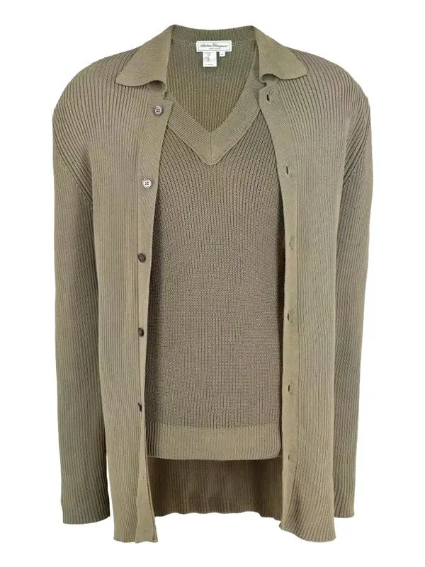 FERRAGAMO Ribbed Sweater Cardigan Set - Green