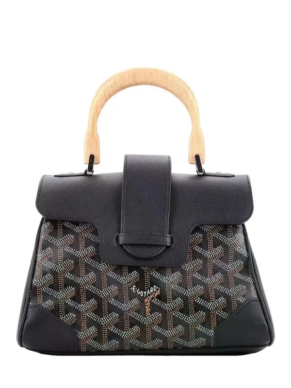 Goyard Saigon Top Handle Bag Coated Canvas With Leather Mini Shoulder Bag - Black
