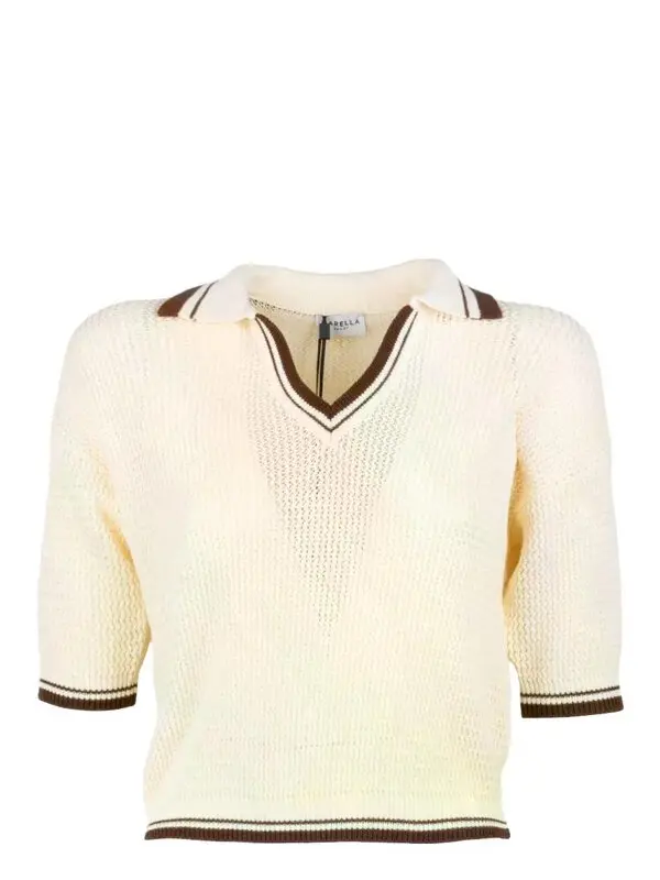 Marella Striped Polo-collar Top - Neutrals