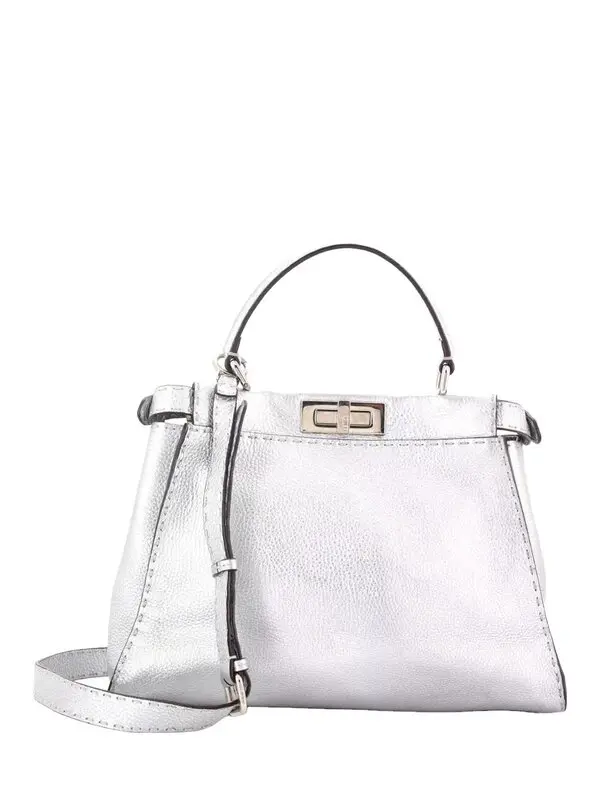 Fendi Selleria Peekaboo Leather Satchel Medium - Silver