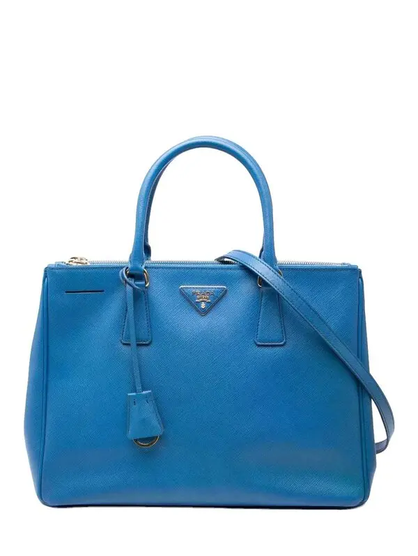 Prada Medium Saffiano Lux Galleria Double Zip Satchel - Blue