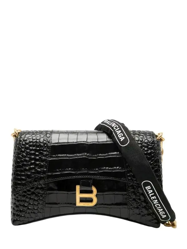 Balenciaga 2022 Croc Embossed Leather Downtown Xs Crossbody Bag - Black
