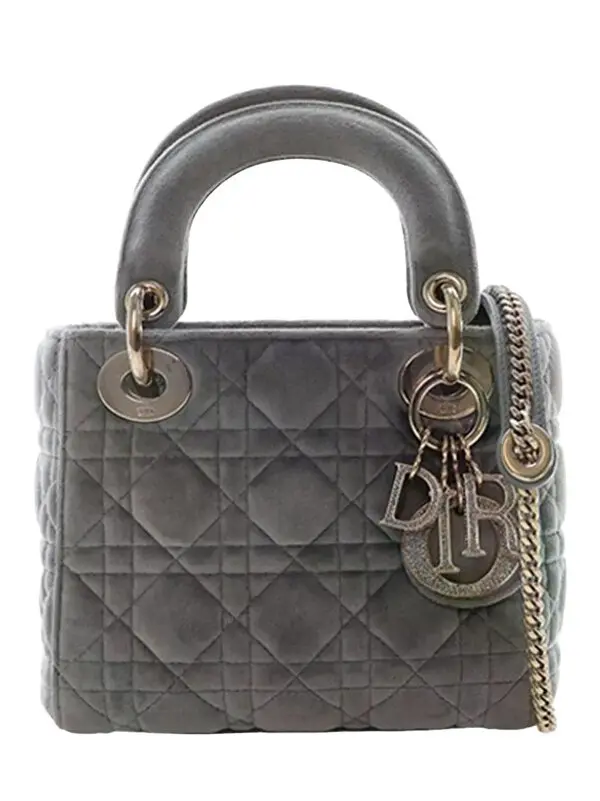 Dior 2019 Mini Velvet Cannage Lady Satchel - Grey
