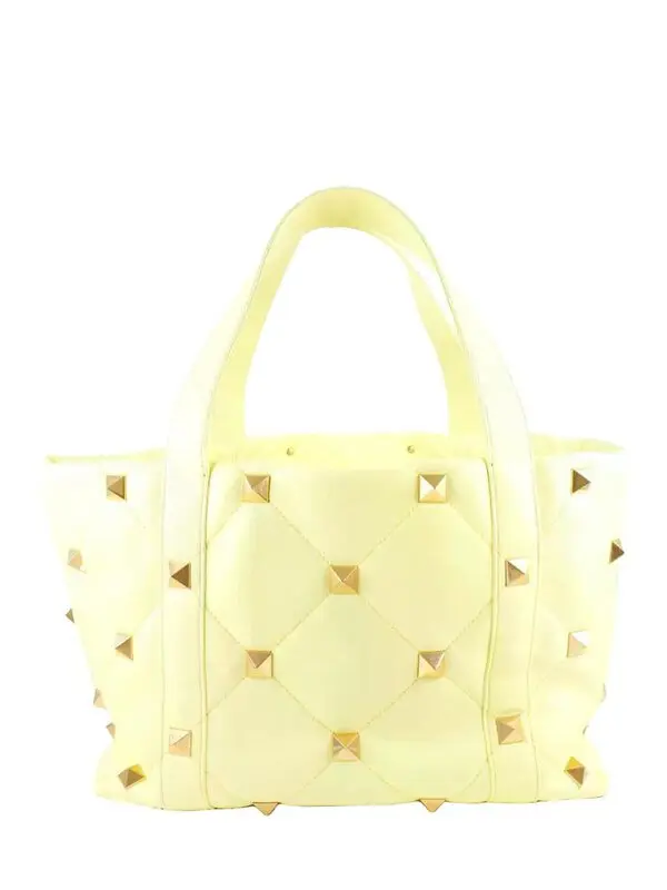 Valentino Garavani 2021 Calfskin Roman Stud Tote Bag - Yellow