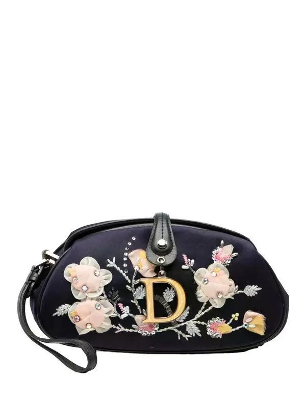 Dior 2005 Limited Edition Satin Floral Beaded Embroidered Detective Clutch - Blue