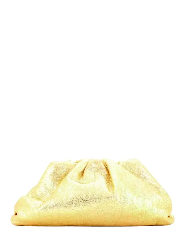 Bottega Veneta The Pouch Crinkled Metallic Leather Clutch - Gold