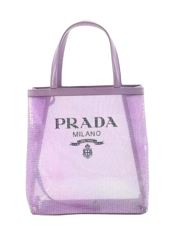Prada Logo Sequined Mesh Small Tote Bag - Purple