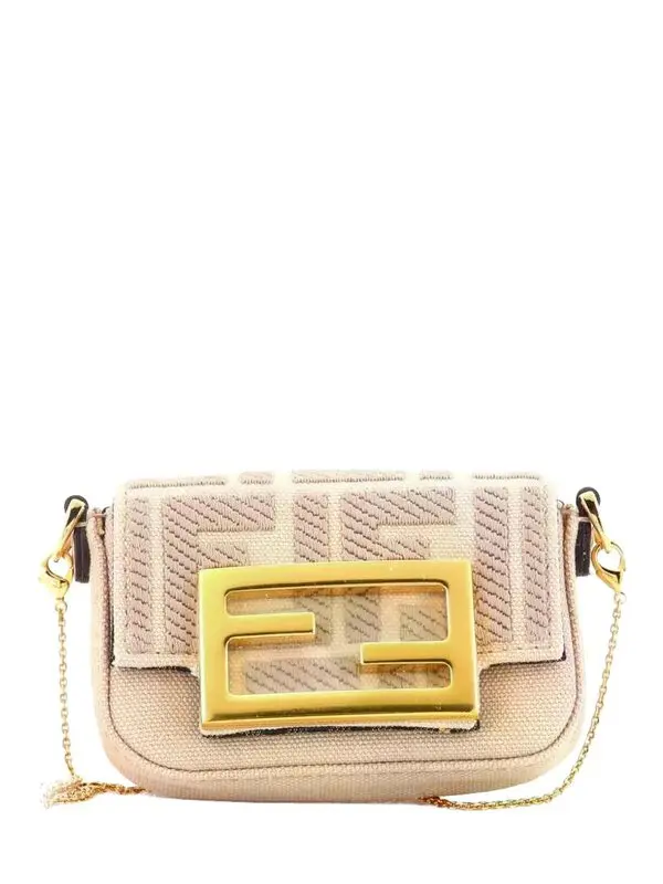 Fendi Chain Baguette Charm Zucca Embroidered Canvas Nano Crossbody Bag - Neutrals