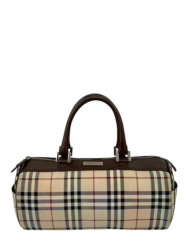 Burberry House Check Canvas Barrel Handbag - Brown