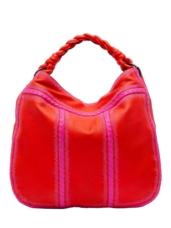 Bottega Veneta Intrecciato Trimmed Leather Hobo Bag - Pink