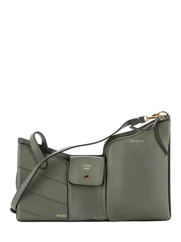 Fendi Bustine 3 Pockets Leather Mini Crossbody Bag - Green