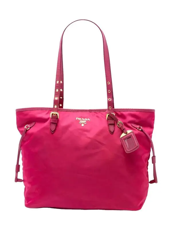 Prada Saffiano Trimmed Tessuto Tote Bag - Pink