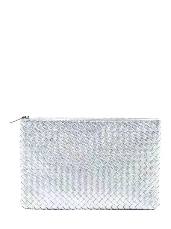 Bottega Veneta 2012-2026 Metallic Nappa Intrecciato Clutch - Silver