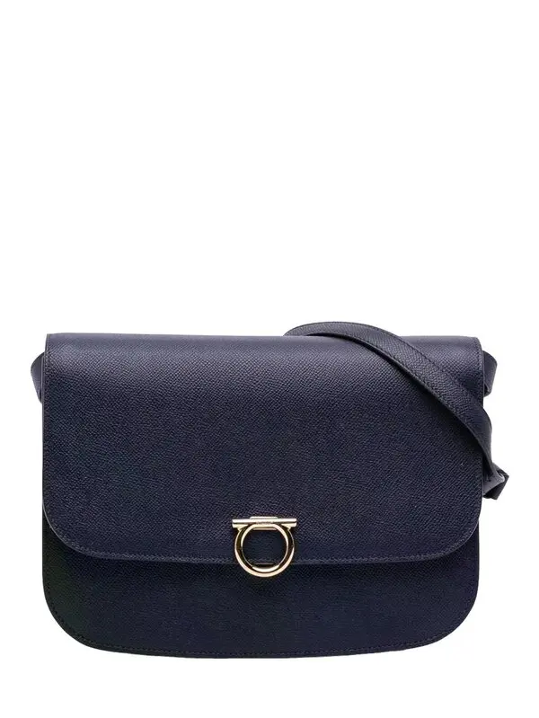FERRAGAMO Leather Gancini Flap Crossbody Bag - Blue