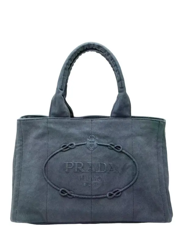 Prada 2013-2026 Denim Canapa Logo Tote Bag - Blue