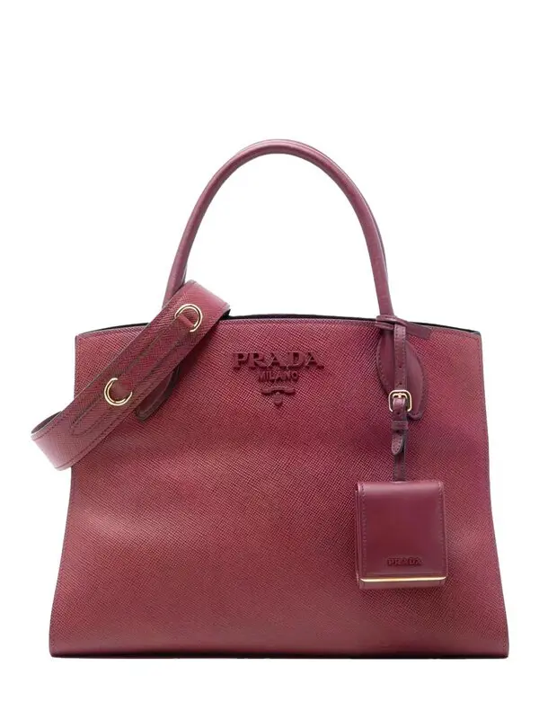 Prada Medium Saffiano Cuir Monochrome Top Handle Satchel - Red