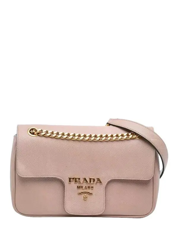 Prada 2000-2026 Saffiano Pattina Chain Crossbody Bag - Brown