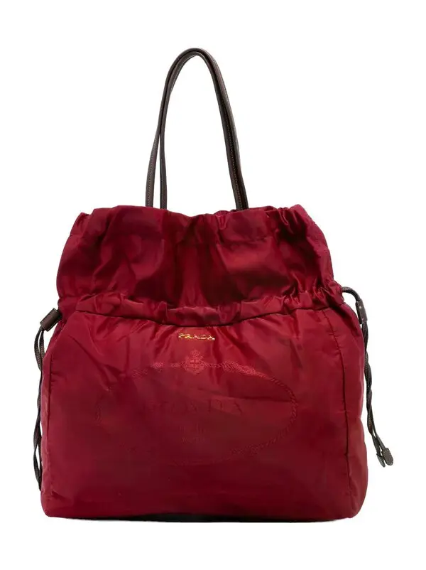 Prada Tessuto Logo Drawstring Tote Bag - Red