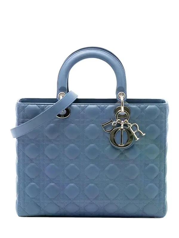Dior 2019 Large Lambskin Cannage Lady Satchel - Blue