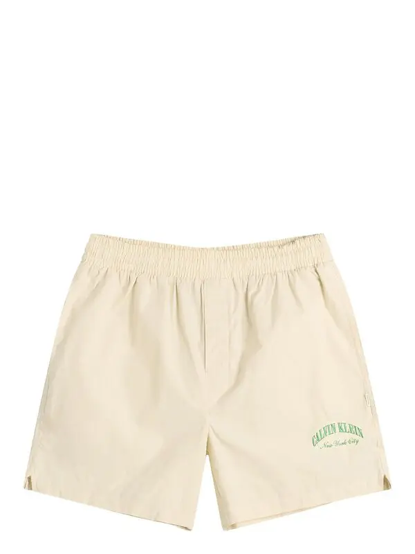 Calvin Klein Heritage Crest Cotton Poplin Sleep Shorts - Slim Stripe Chalk