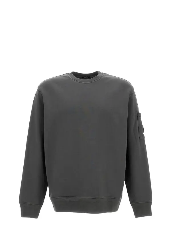 C.P. COMPANY Diagonal Cotton Fleece Crewneck Sweatshirt With Lens - Grey