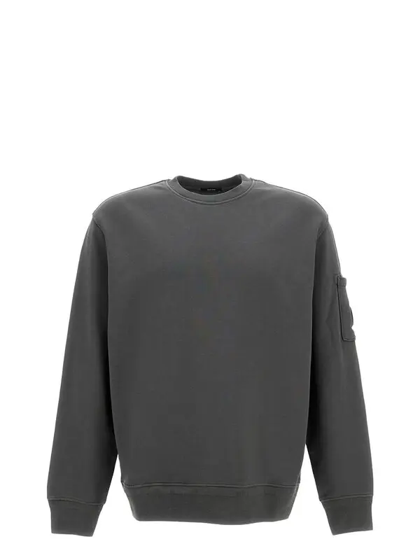 C.P. COMPANY Diagonal Cotton Fleece Crewneck Sweatshirt With Lens - Grey