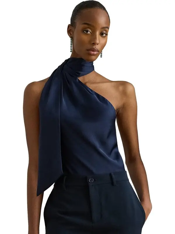 Ralph Lauren Charmeuse Tie-neck Halter Top - Refined Navy
