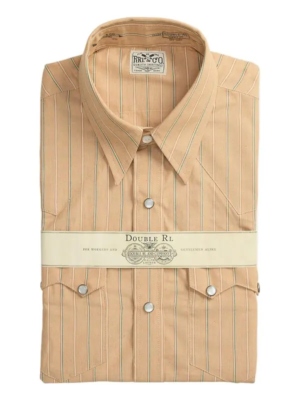 Ralph Lauren Slim Fit French Cuff Western Shirt - Tan Multi