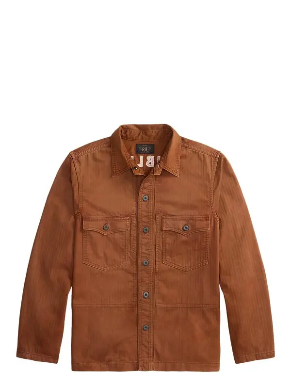 Ralph Lauren Embroidered Herringbone Twill Overshirt - Brick
