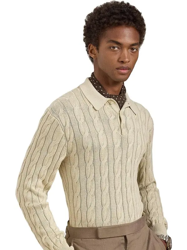Ralph Lauren Cable-knit Cotton-silk Polo Sweater - Bone