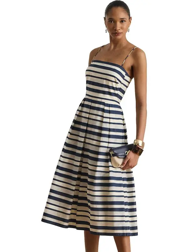 Ralph Lauren Striped Satin Fit-and-flare Cocktail Dress - Navy/cream Multi