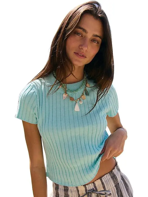 Free People Oh Baby Sweater Tee - Bright Turquoise Combo